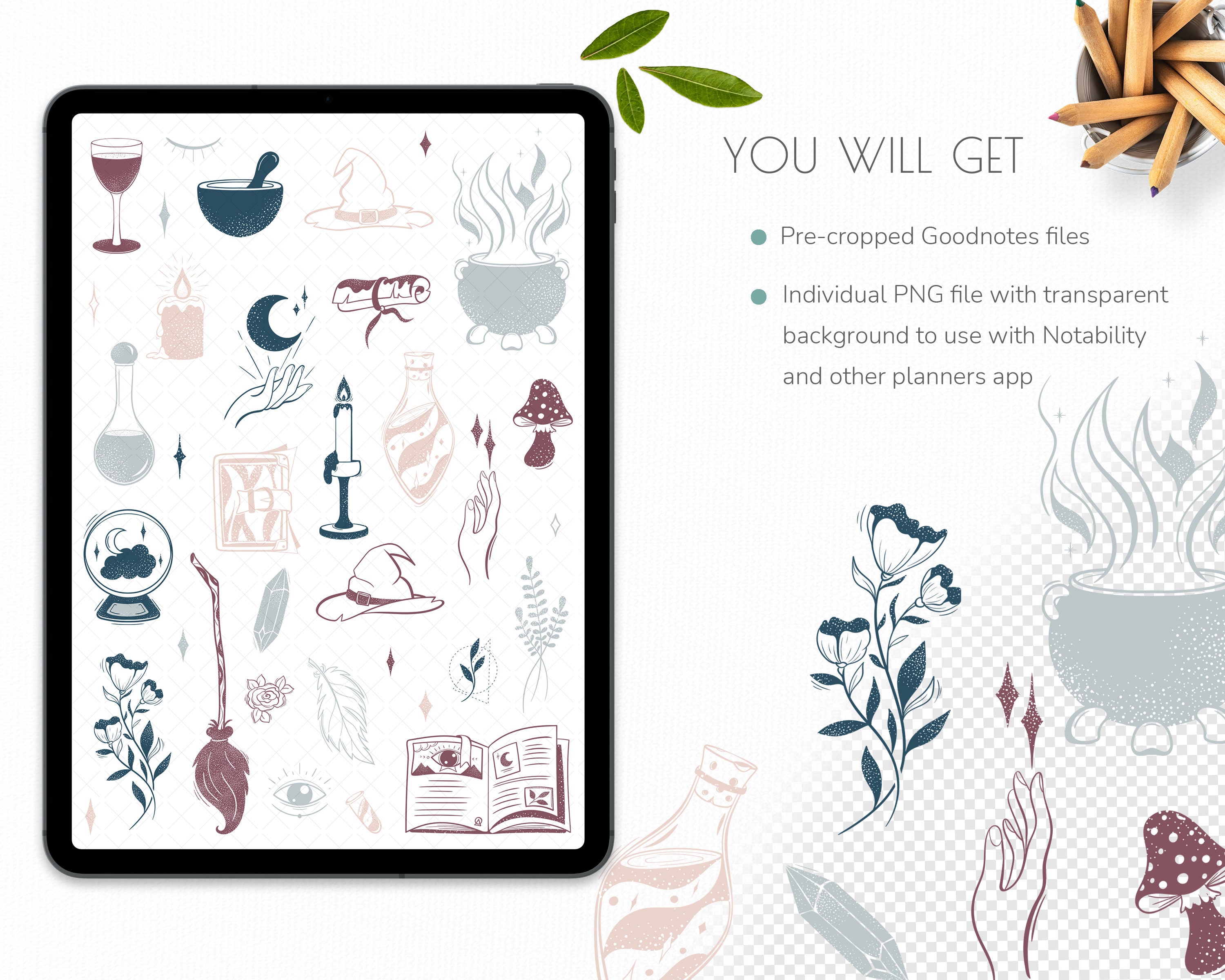 Magic Goodnotes Stickers Cute Mystic Planner Stickers Pre-cropped ...