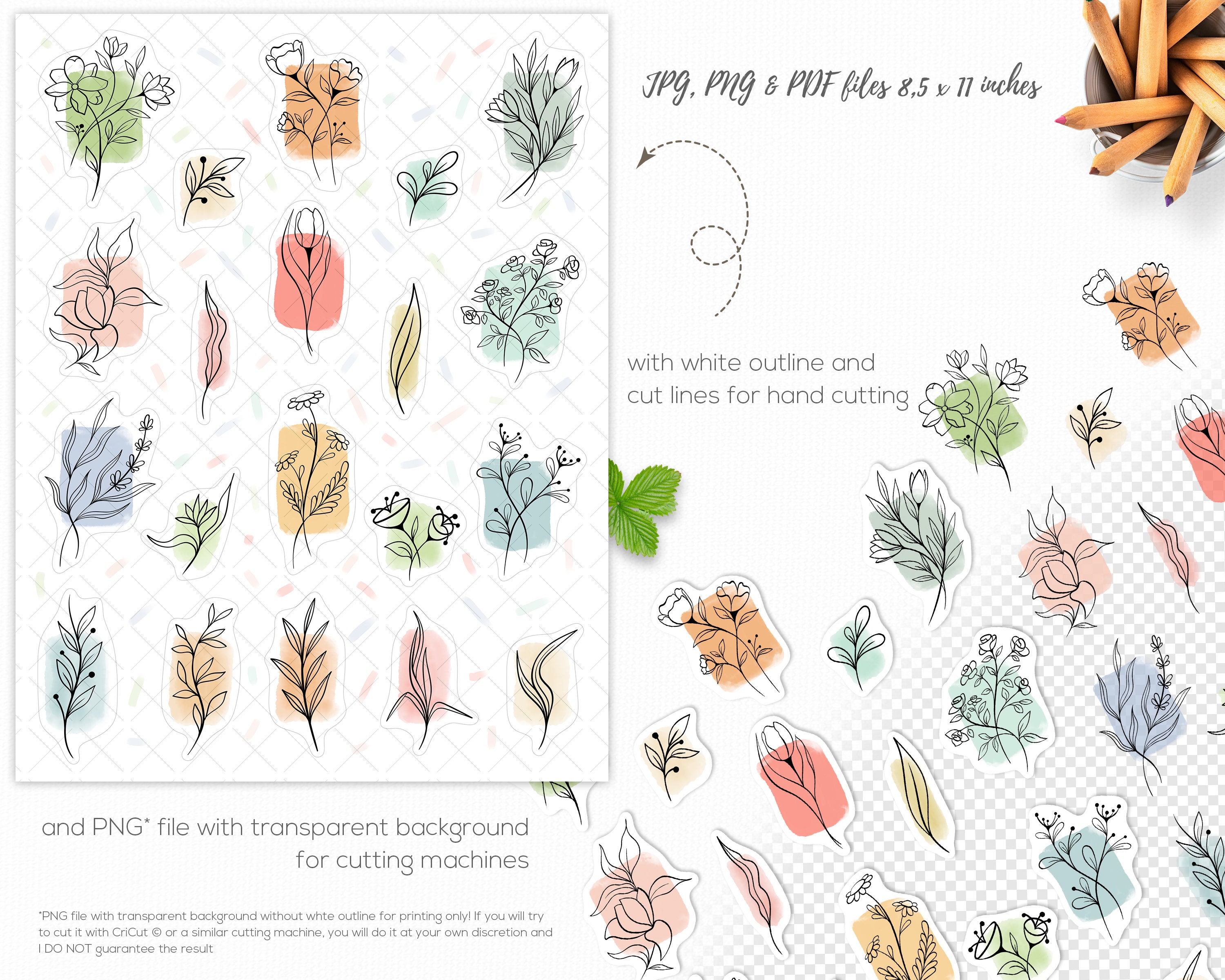 Watercolor Flowers Sticker Sheet Cute Flower Planner - Etsy