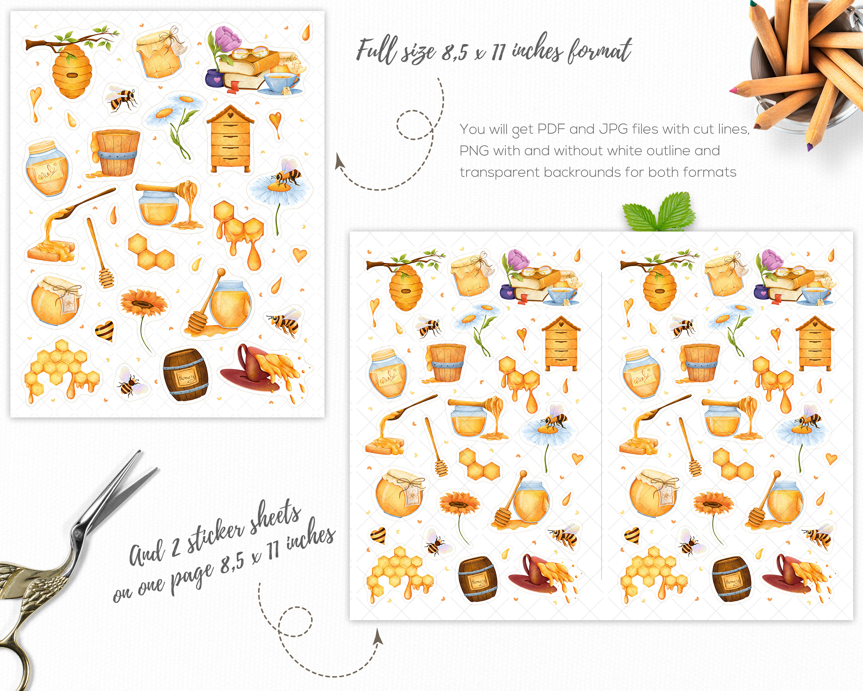 Bees and Honey Printable Sticker Sheet Cute Honey Planner - Etsy