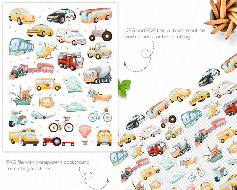 Transport Printable Sticker Sheet Cute Car Planner Stickers Bullet ...