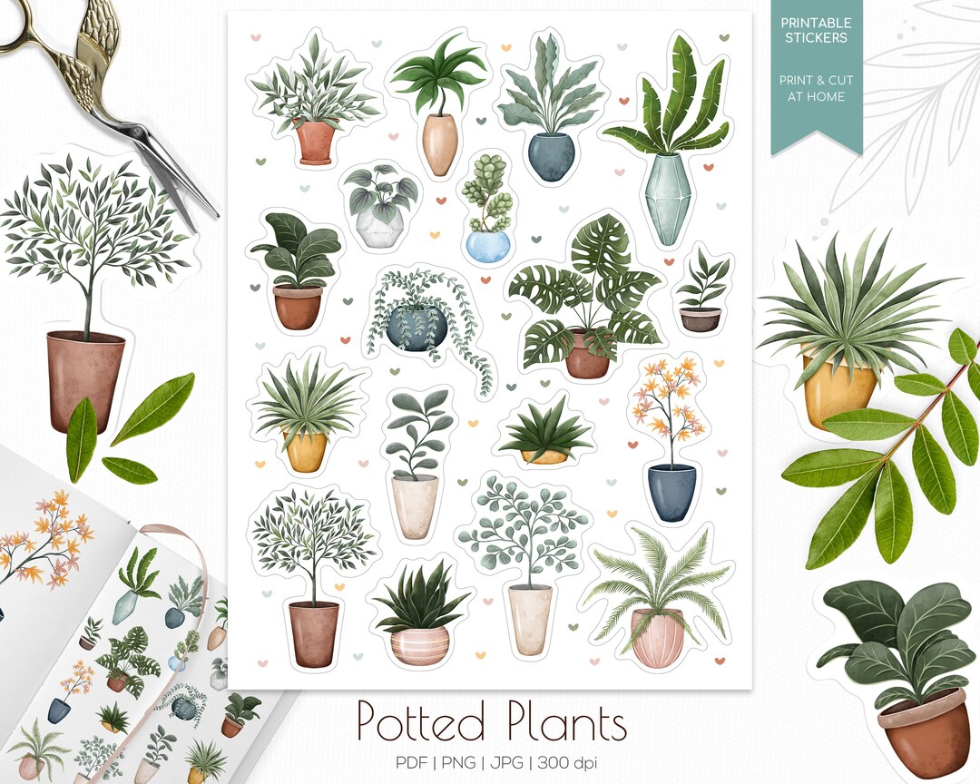 Potted Plants Sticker Sheet Floral Planner Stickers Bullet Journal ...