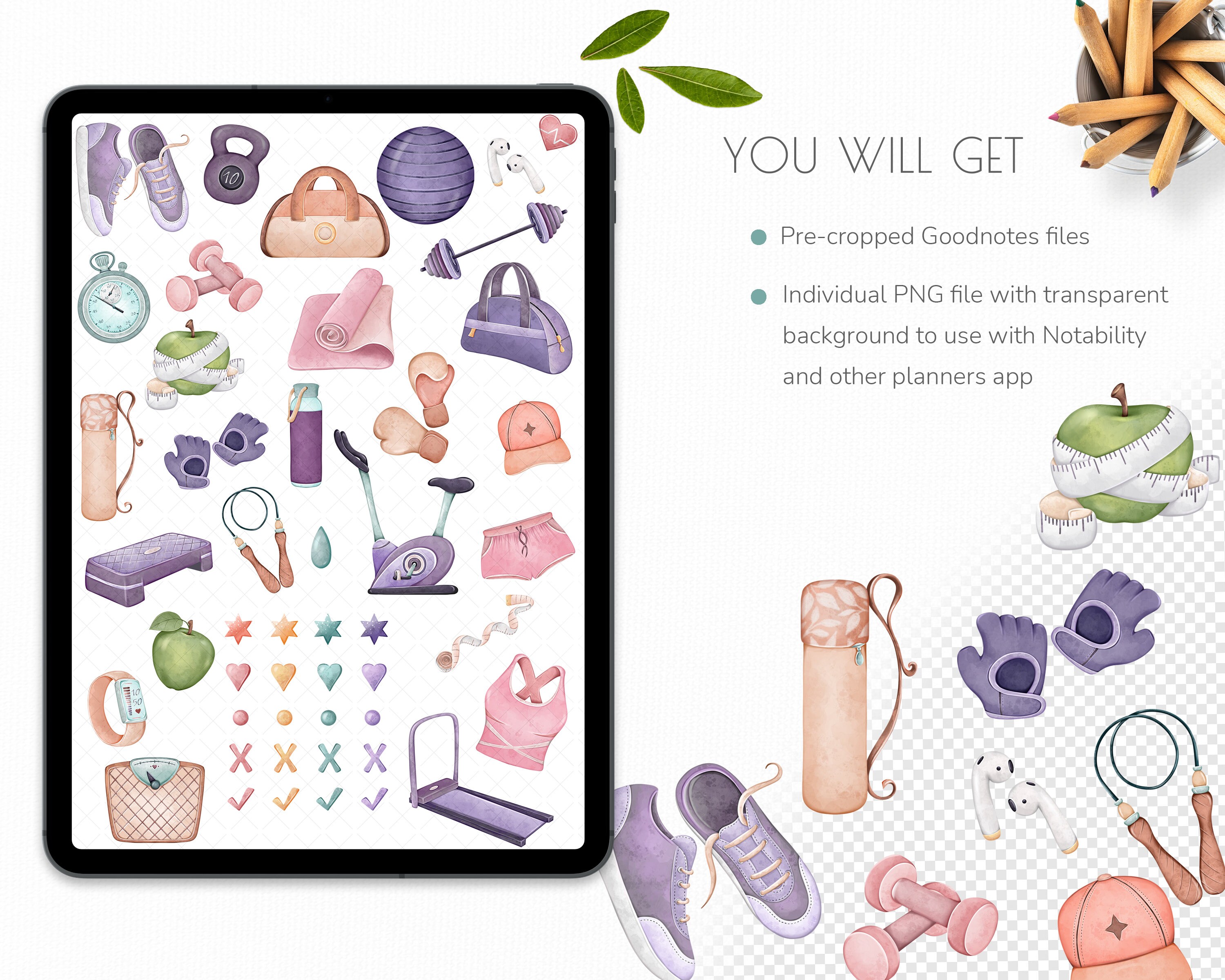 Fitness Goodnotes Stickers Cute Gym Digital Planner Stickers Pre ...