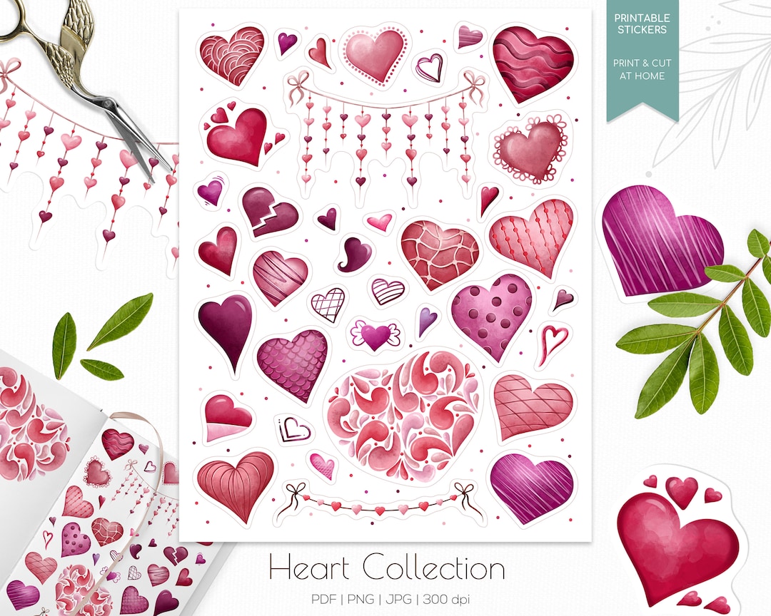 Valentines Day Sticker Sheet | Heart Planner Stickers | Bullet Journal ...