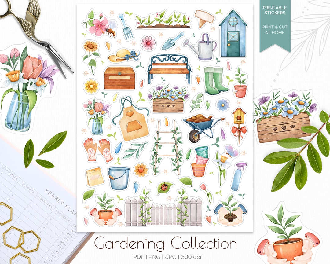 Gardening Printable Stickers | Spring Planner Stickers | Bullet Journal ...