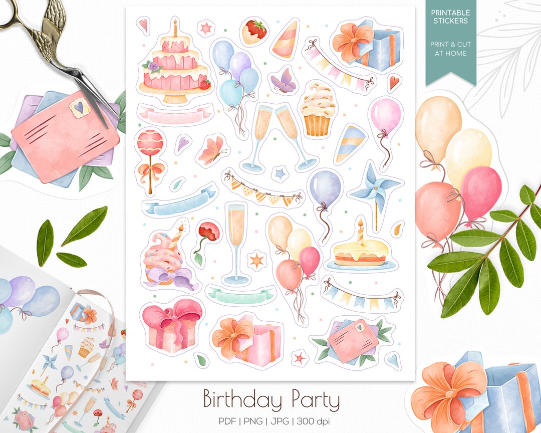 Birthday Sticker Sheet | Party Planner Stickers | Bullet Journal ...