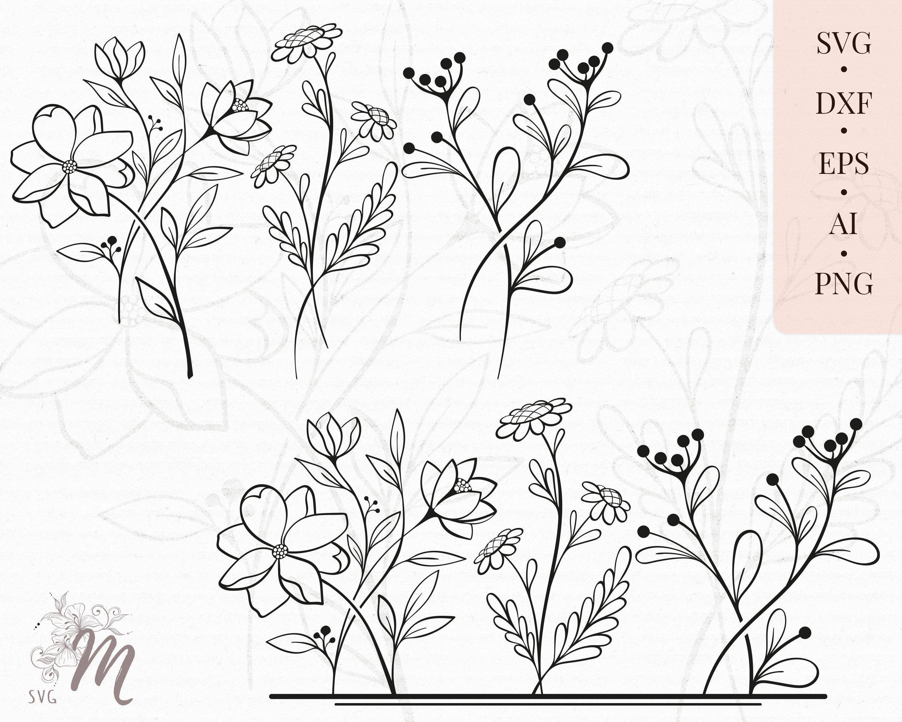 Wildflower Svg Flowers Svg Files For Cricut Floral Svg Etsy