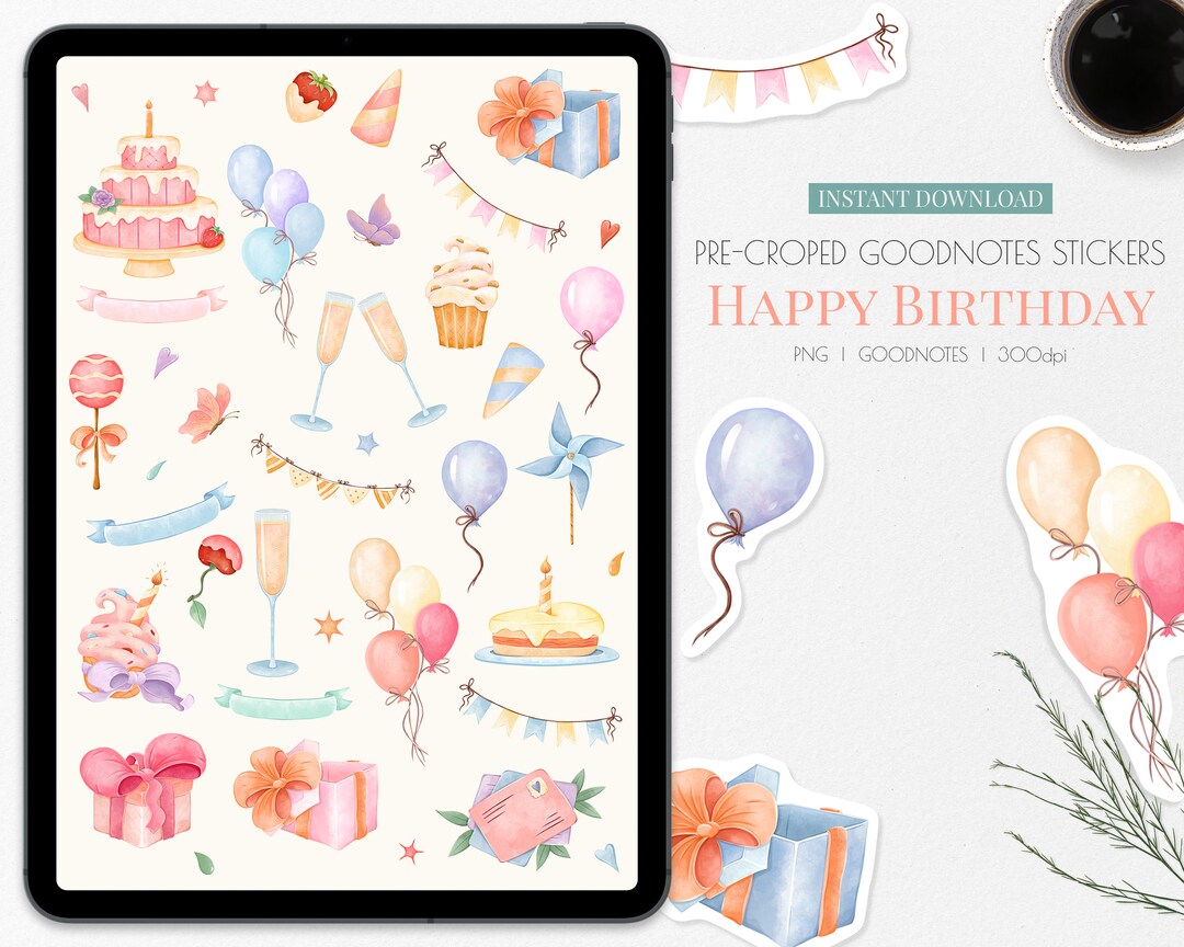 Birthday Party Goodnotes Stickers Cute Birthday Digital Planner ...