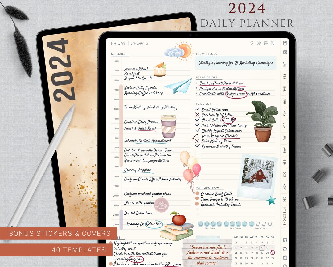 2024 Digital Planner Business Planner iPad Daily Weekly Monthly ...