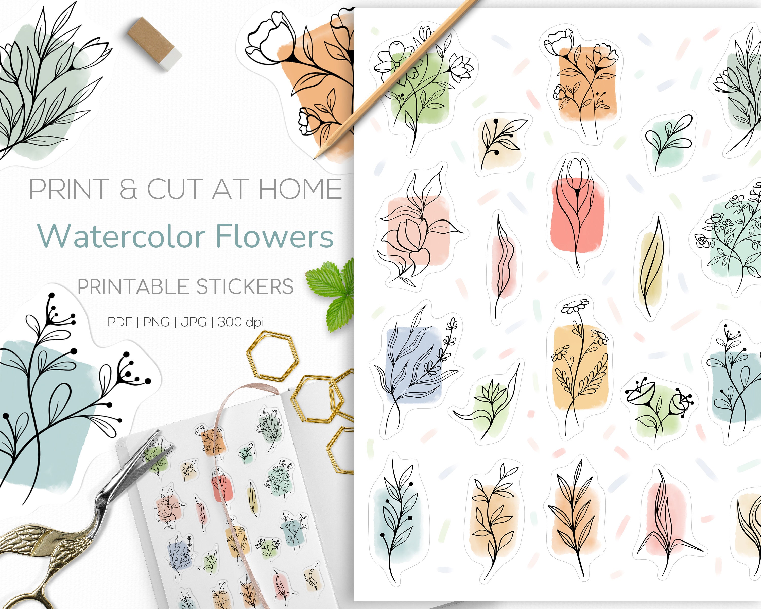 Watercolor Flowers Sticker Sheet Cute Flower Planner - Etsy