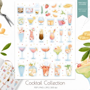 Cocktail Sticker Sheet Printable Alcohol Drinks Planner Stickers Bullet ...