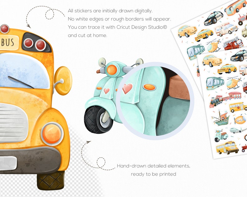 Transport Printable Sticker Sheet Cute Car Planner Stickers - Etsy