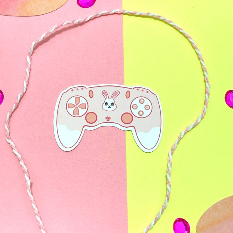 Cute Aesthetic Sticker Bunny Controller Kawaii Sticker Gaming Sticker ...