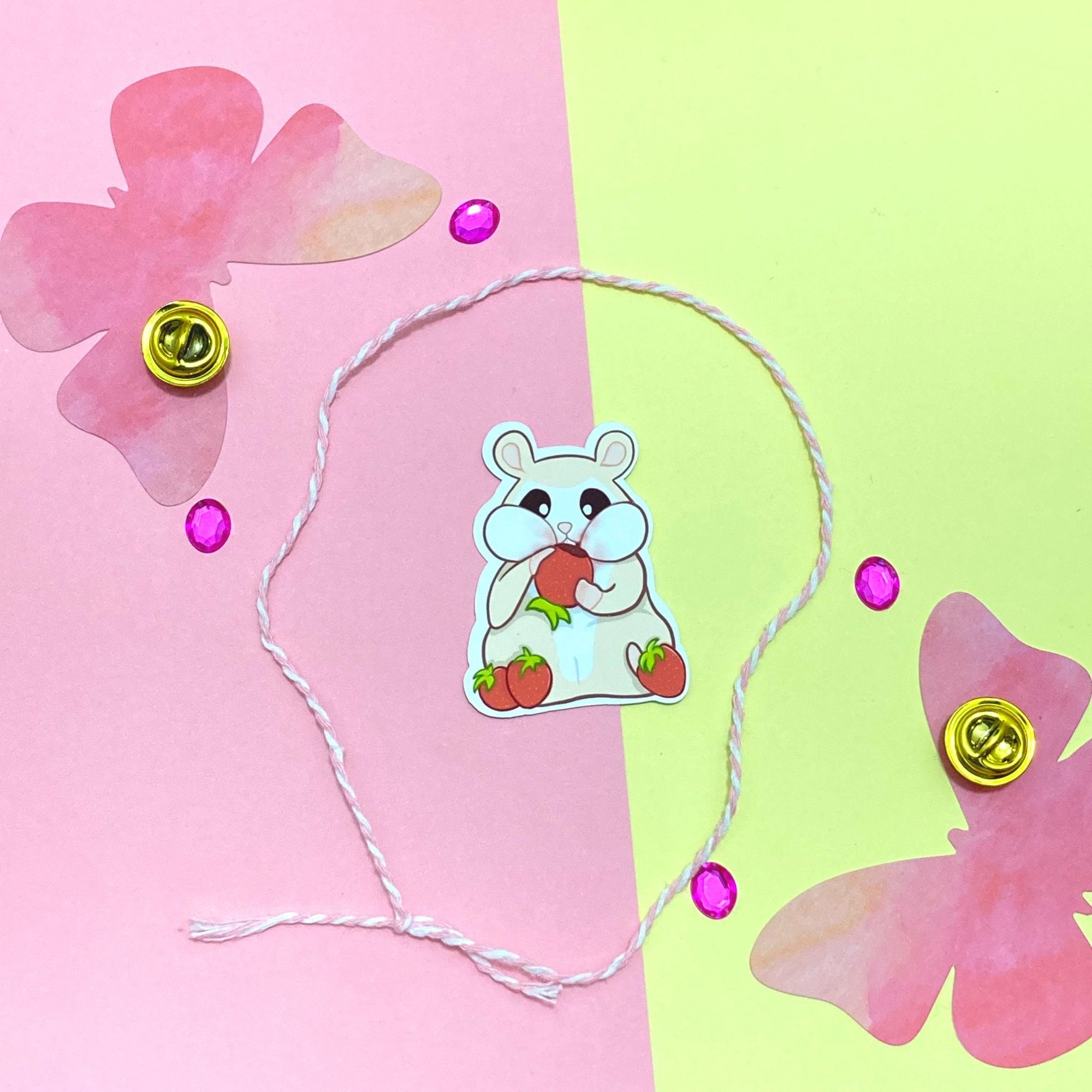 Hamster Eating Strawberries Stickers Kawaii Stickers Animal Stickers ...