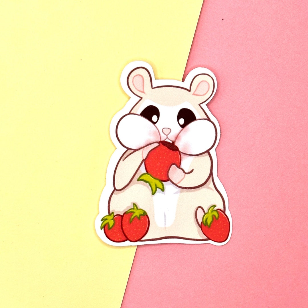 Hamster Eating Strawberries Stickers Kawaii Stickers Animal Stickers ...