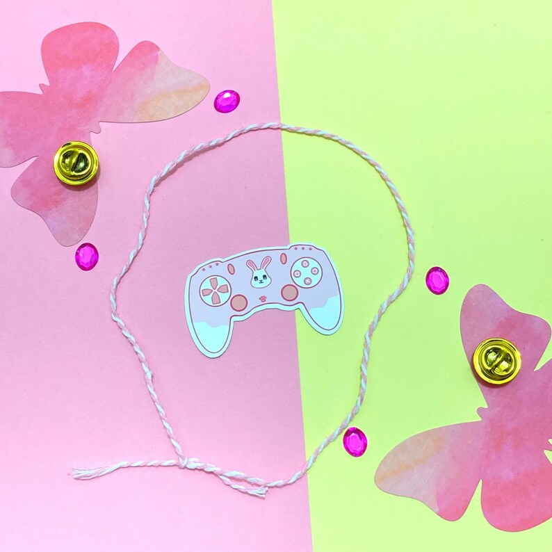 Cute Aesthetic Sticker Bunny Controller Kawaii Sticker Gaming Sticker ...