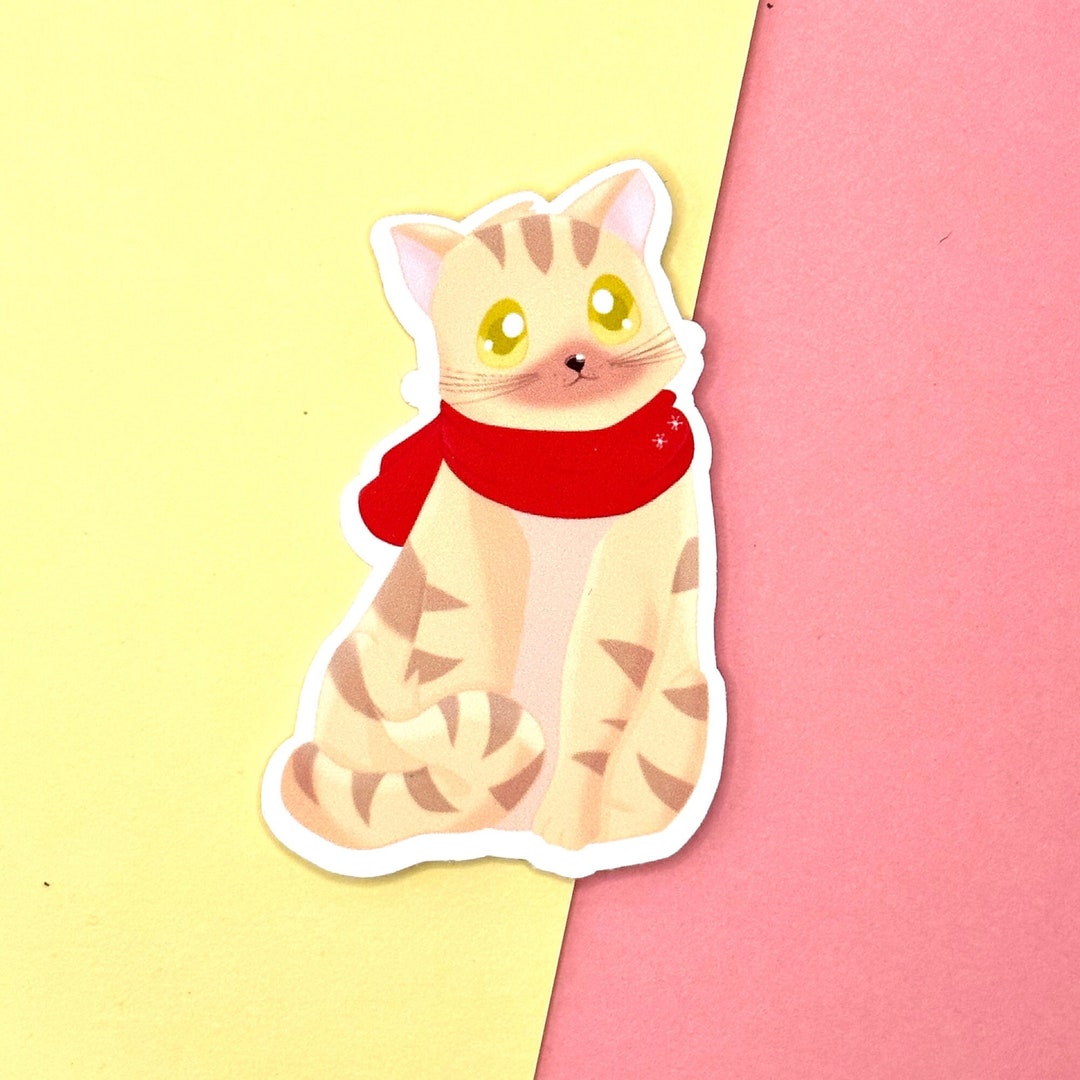 Cat Sticker Cute Chubby Tiger Cat With Red Scarf Sticker for Laptop Cat ...