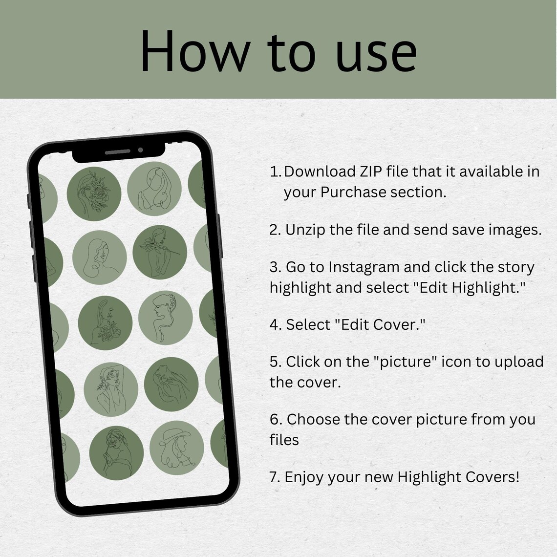 Feminine Green Line Art Instagram Highlight Icons, Solid Instagram ...
