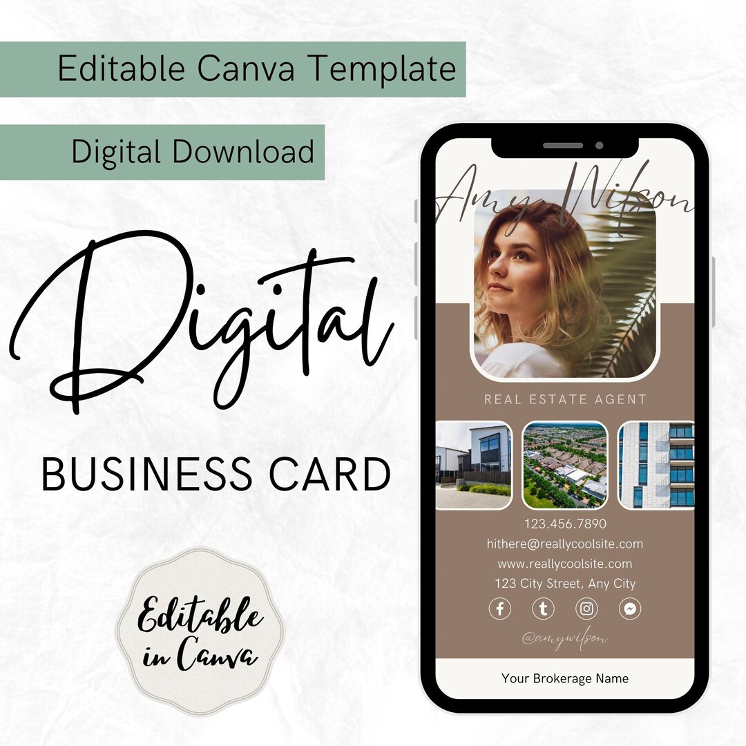 Modern Digital Business Card Template, Canva Template, Real Estate ...