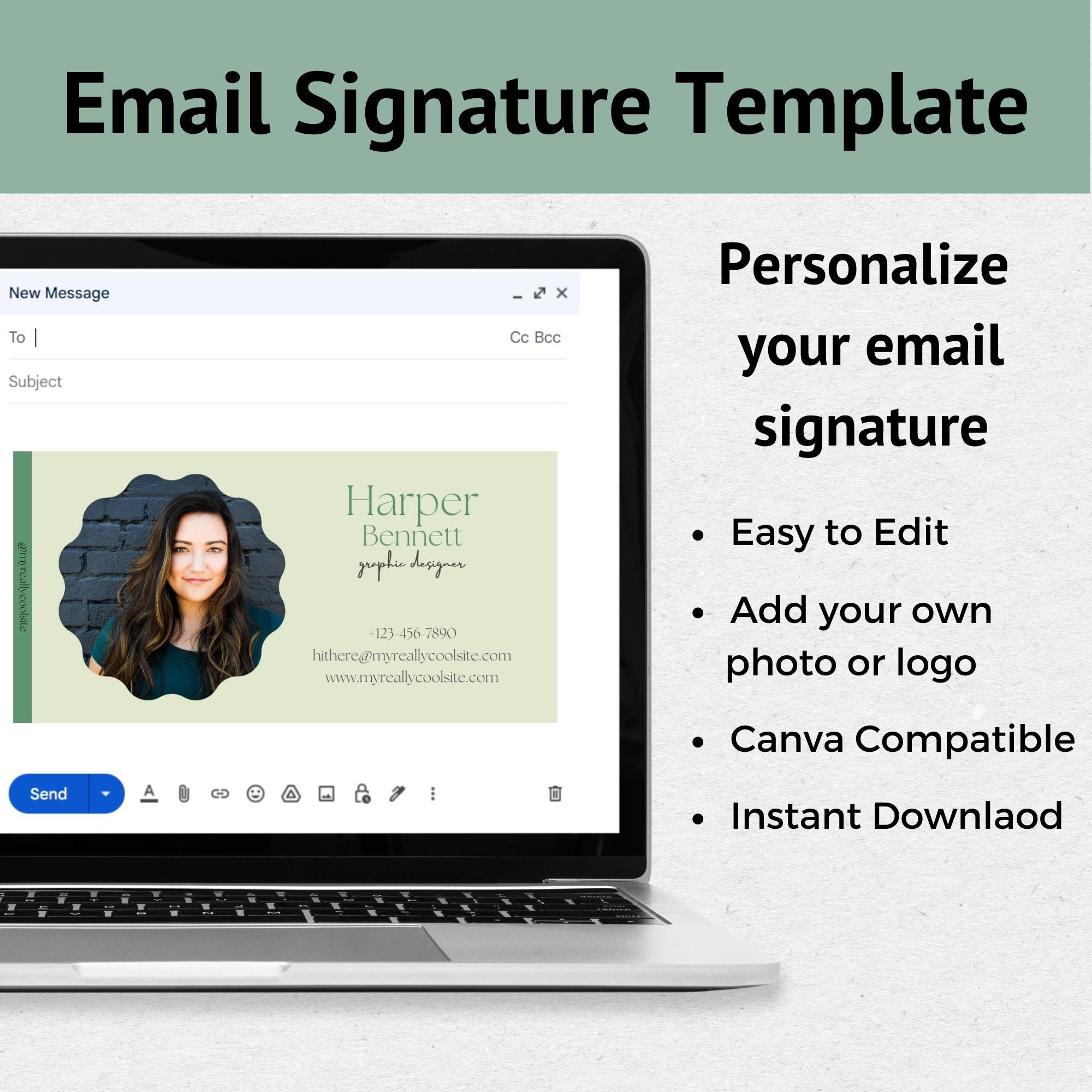 Green Minimalist Email Signature Template, Editable Canva Design - Etsy