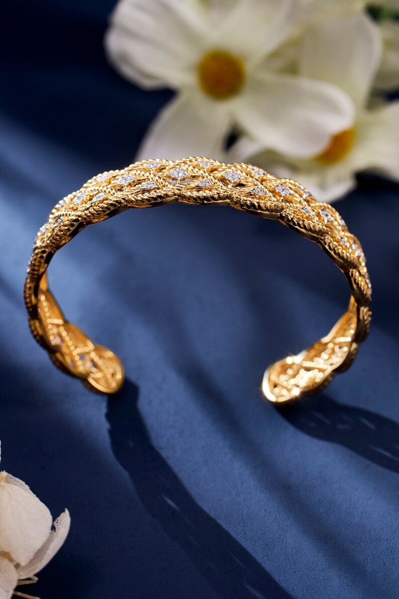 Baroque Twisted Weave Bangles, 18k Heavy Gold Vermil Bangles, Brush ...