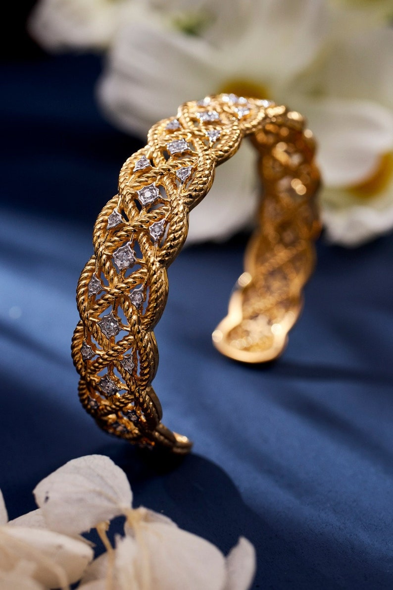 Baroque Twisted Weave Bangles, 18k Heavy Gold Vermil Bangles, Brush ...