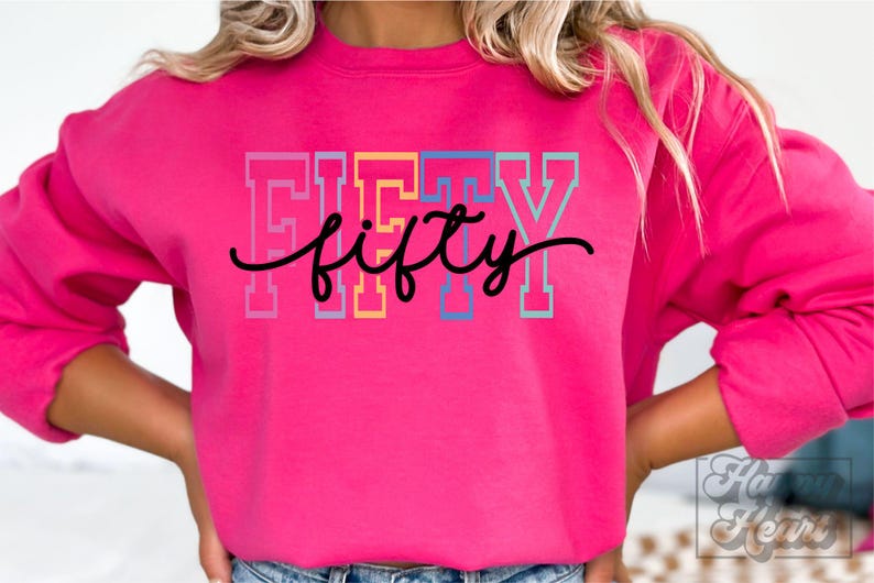 Fifty Varsity Script Pastel SVG PNG - Hello Fifty - 50th Birthday ...