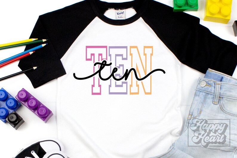 Ten Birthday Varsity Script Pastel SVG PNG - Tenth Birthday Shirt ...