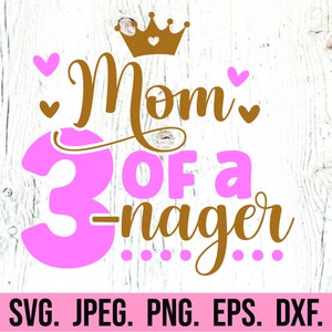 Mom of A Threenager SVG PNG - 3rd Birthday Girl - Mom of the Birthday ...