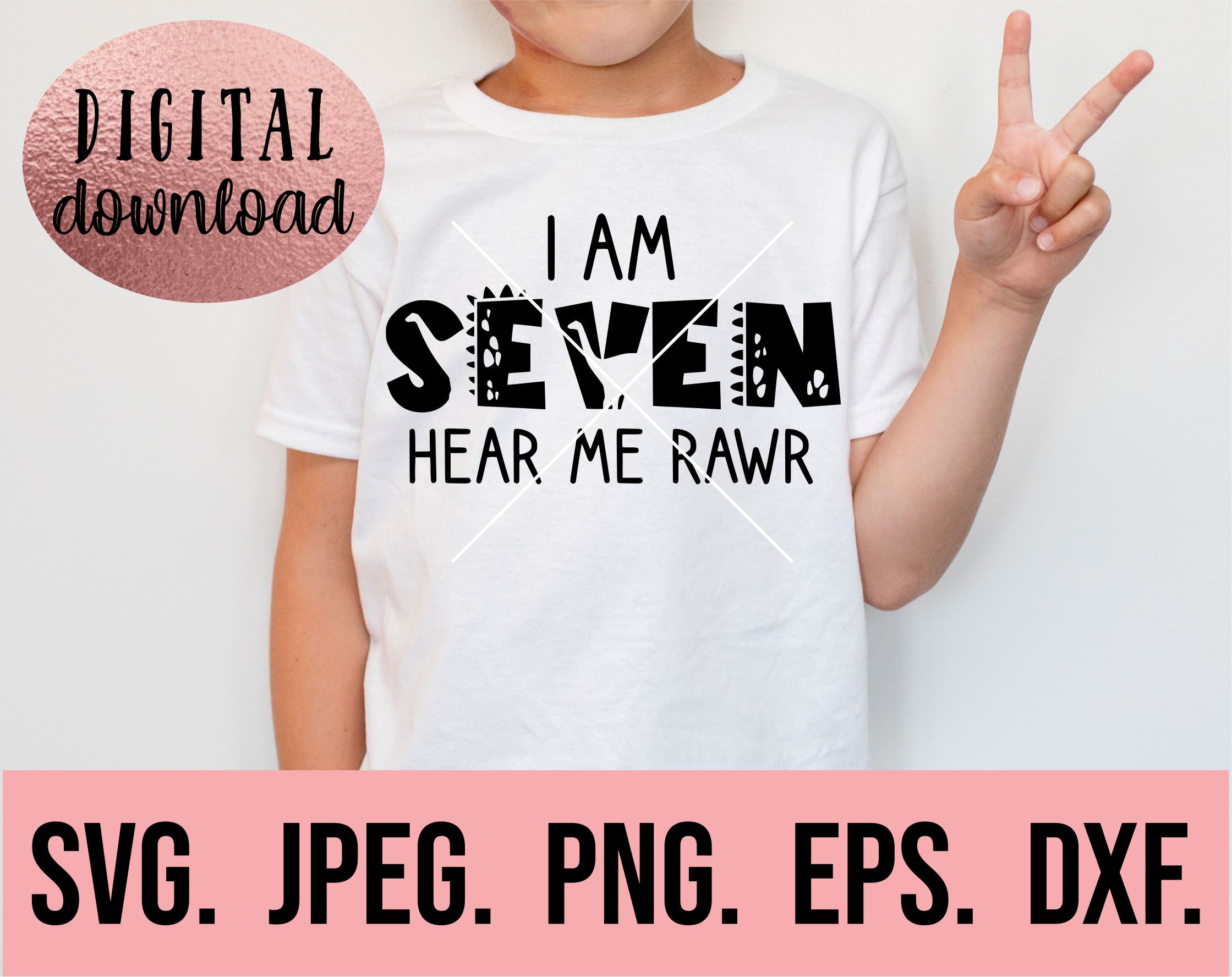 7th Birthday SVG I Am Seven Dinosaur SVG Seventh Birthday | Etsy