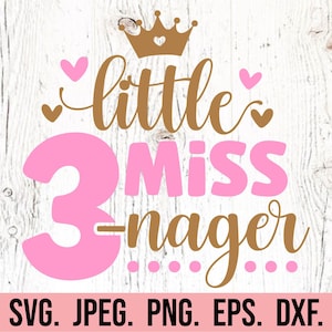 Little Miss Threenager SVG - 3rd Princess Birthday Girl - Digital Download - Three Birthday Girl ...