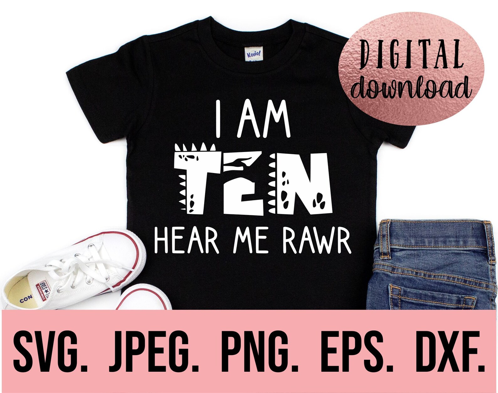 10th Birthday SVG - I Am Ten Dinosaur SVG - Tenth Birthday Boy Shirt ...