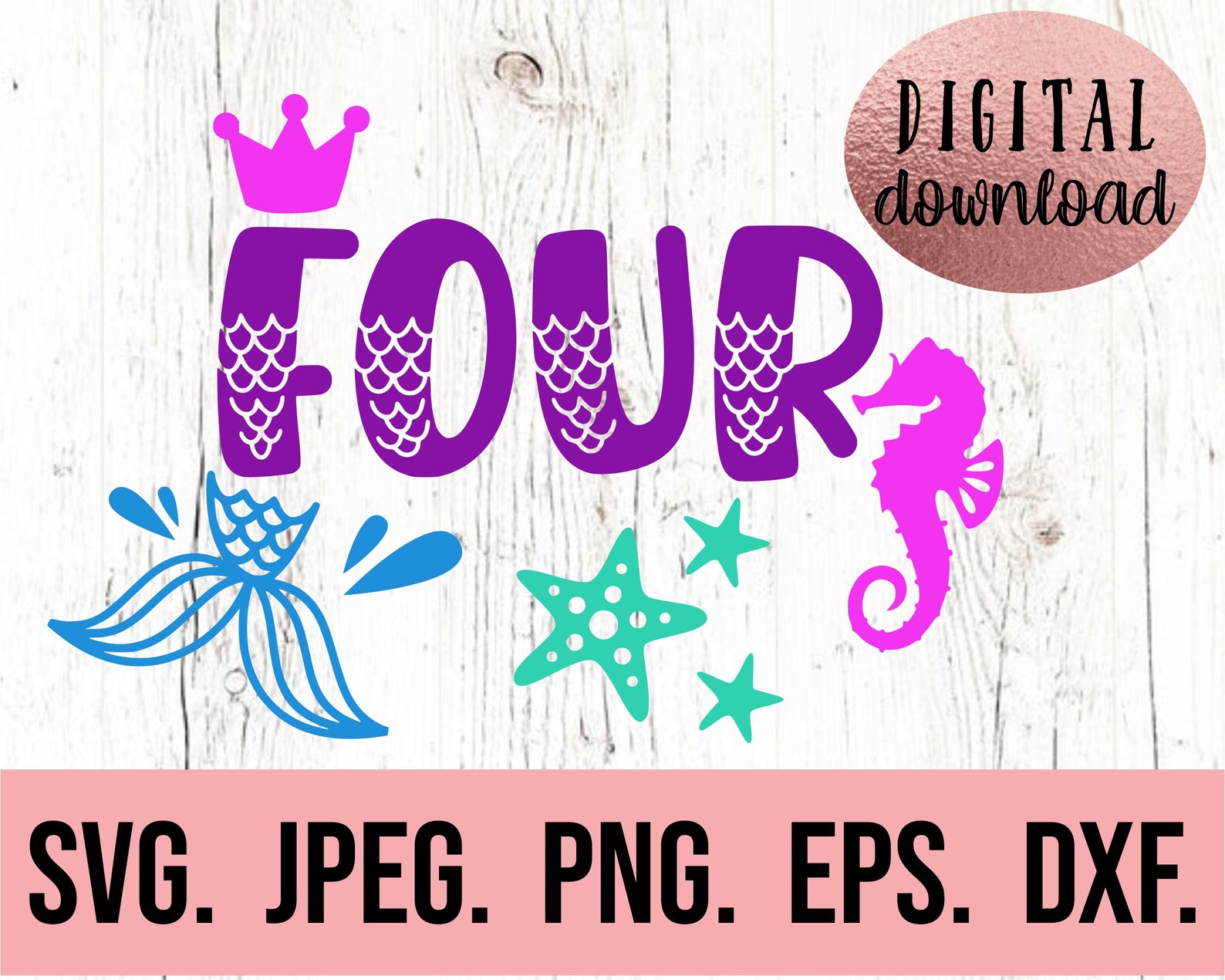 Mermaid Fourth Birthday SVG Under The Sea SVG 4th Birthday | Etsy