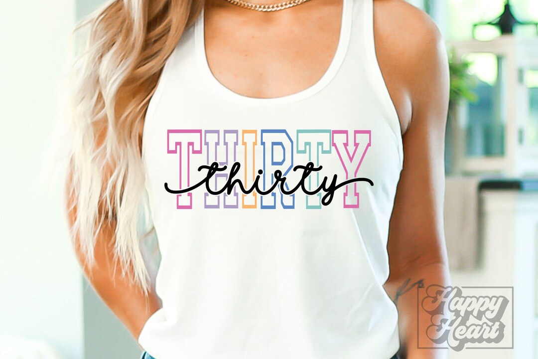 Thirty Varsity Script Pastel SVG PNG - Hello Thirty - 30th Birthday ...