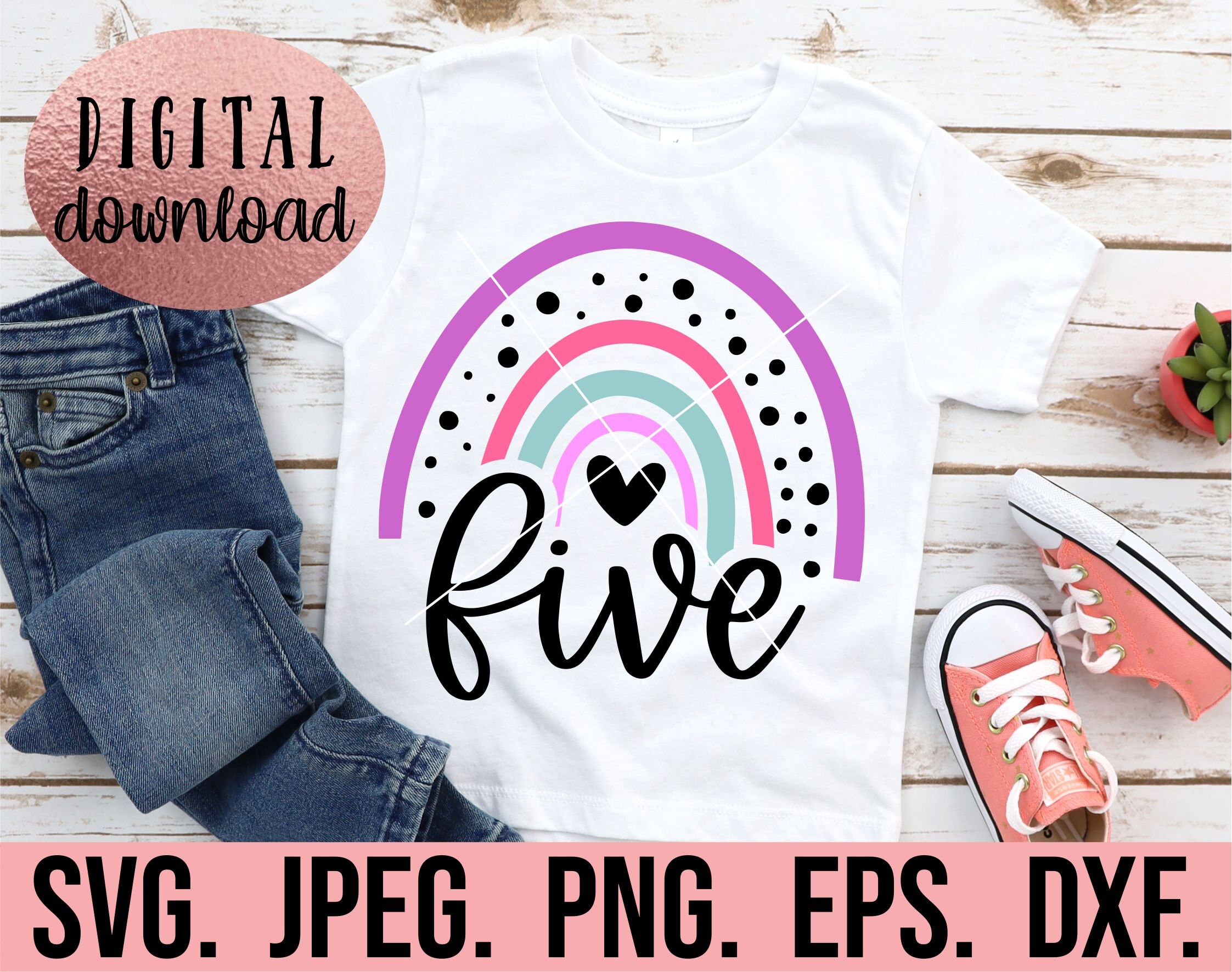 Five Rainbow SVG Fifth Birthday SVG 5th Birthday Girl - Etsy