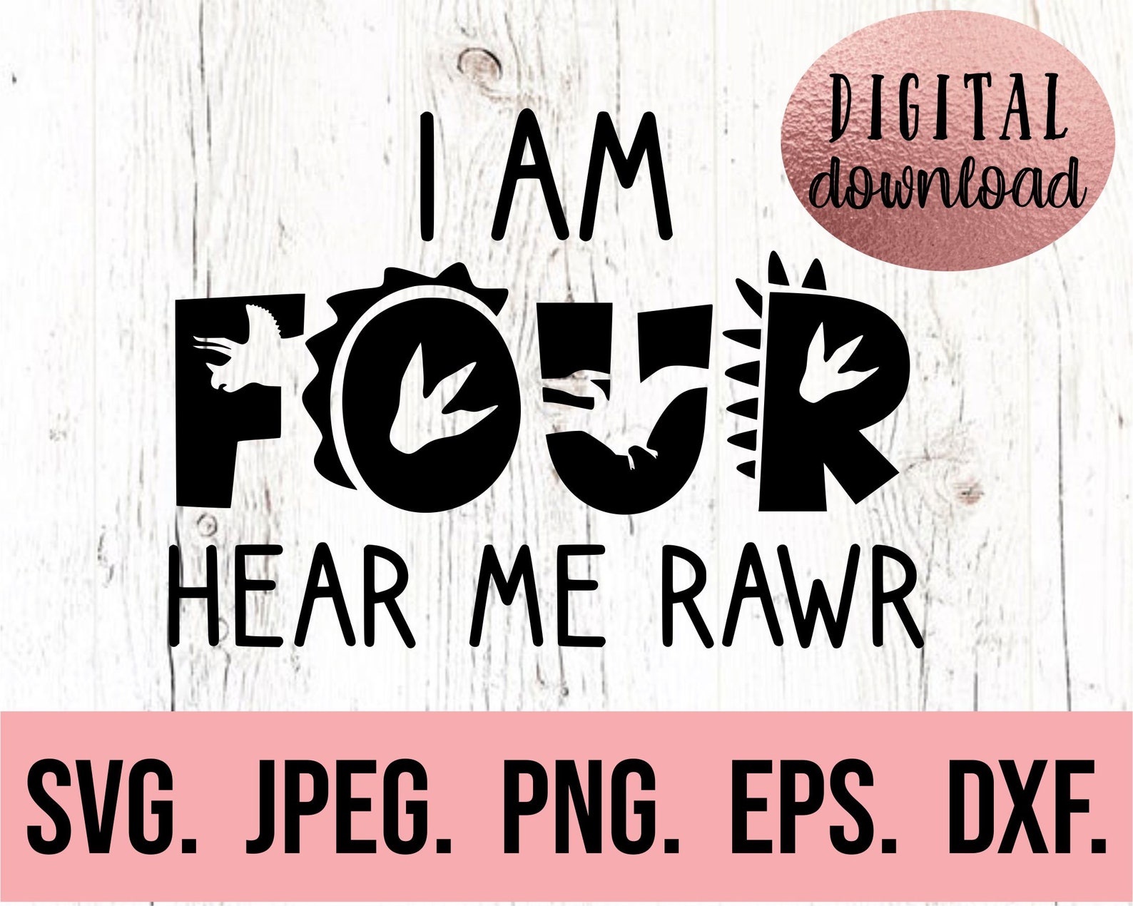 4th Birthday SVG - I Am Four Dinosaur SVG - Fourth Birthday Boy Shirt ...