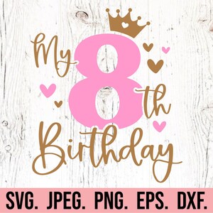 My 8th Birthday Girl SVG - Hello Eight SVG - Eighth Birthday SVG ...