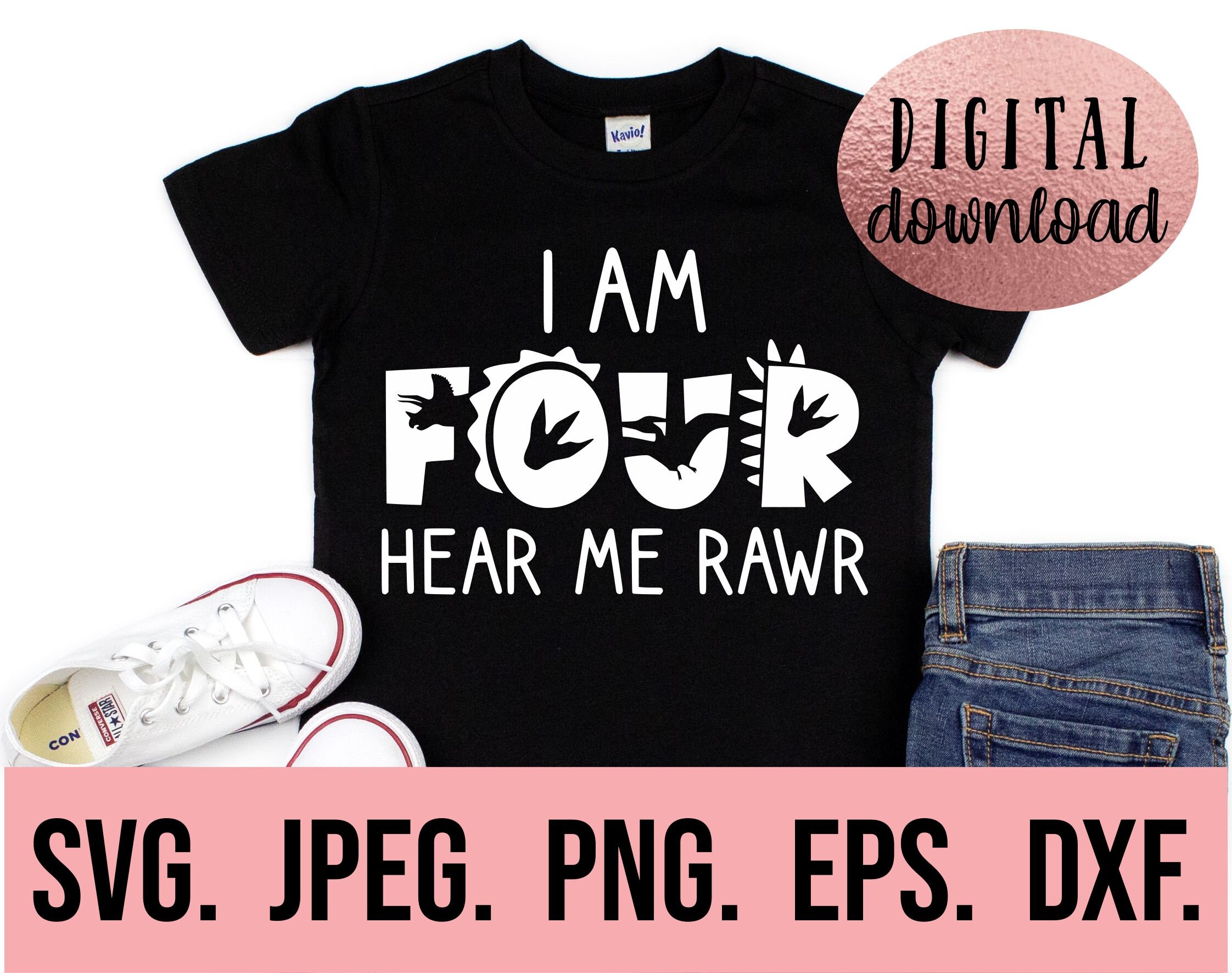 4th Birthday SVG - I Am Four Dinosaur SVG - Fourth Birthday Boy Shirt ...