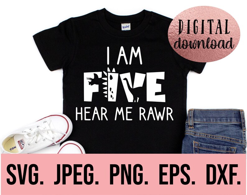 5th Birthday SVG I Am Five Dinosaur SVG Fifth Birthday Boy | Etsy