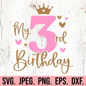 My 3rd Birthday Princess SVG - Three Birthday Girl Crown - Digital ...