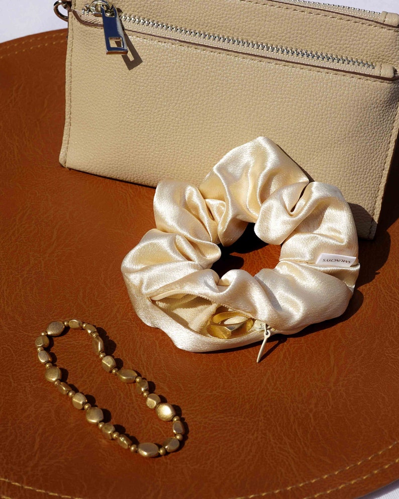 Satin Gold Zipper Pocket Scrunchie - Etsy