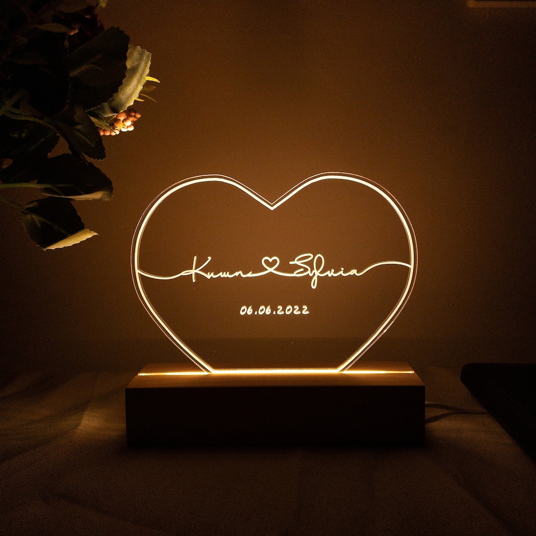 Custom 3D LED Night Light With Two Names Lovers, Wedding Desk Lamp ...