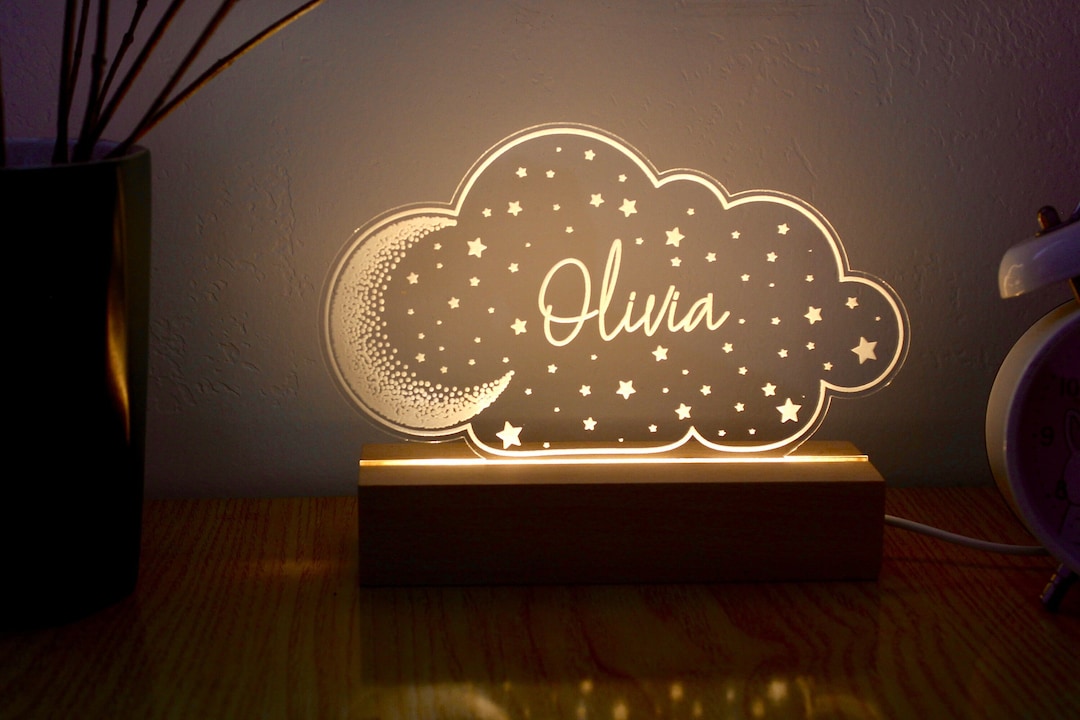 Custom Night Light Moon and Star With Name, Nursery Decor, Anniversary ...
