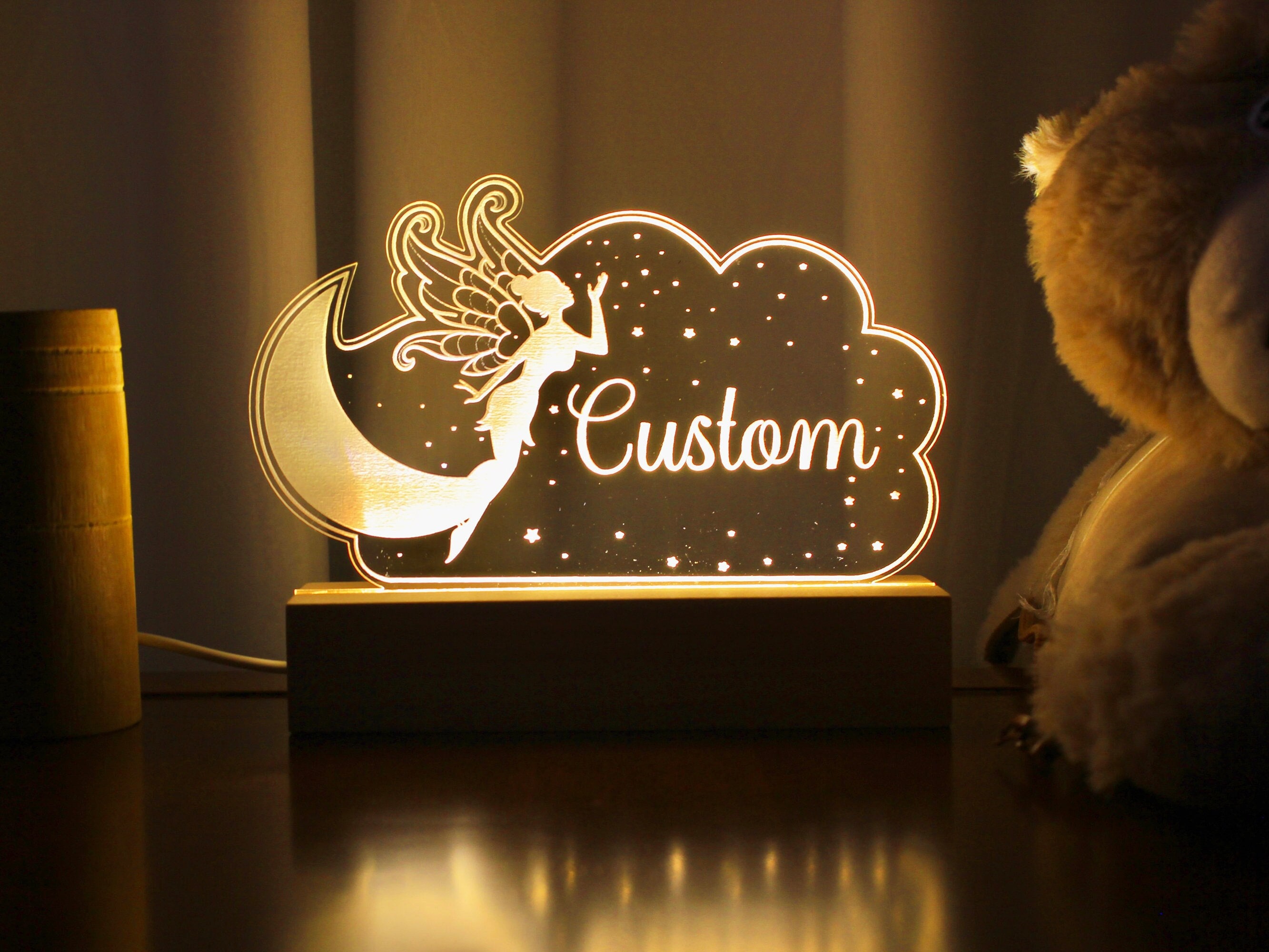 Personalized Night Light Fairy Moon With Stars - Name Light Gift - Kids ...