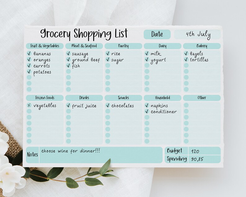 Meal Planner Printable Food Journal Grocery List Daily - Etsy