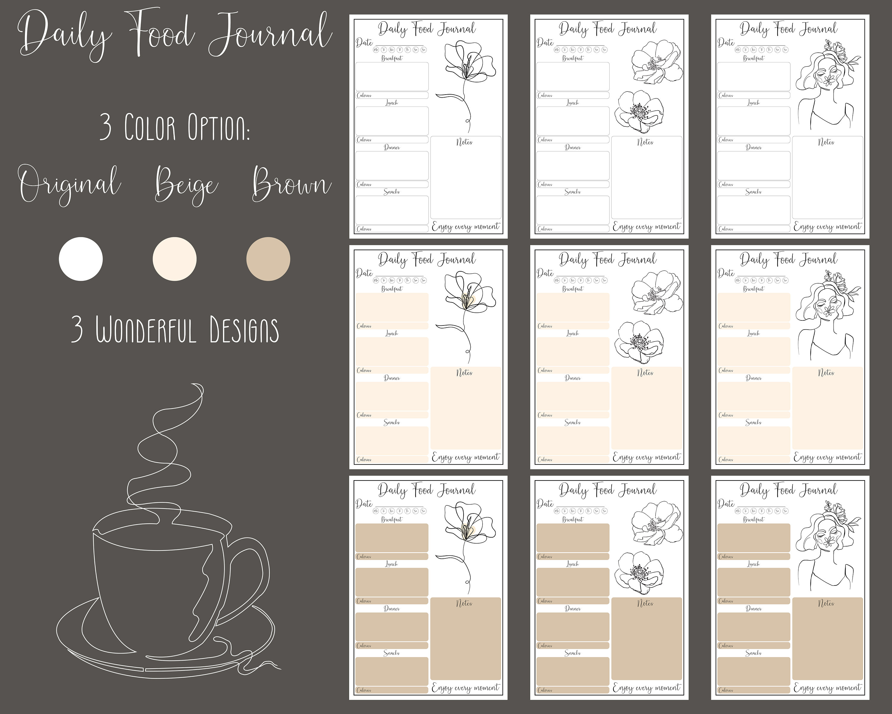 Daily Food Journal Weekly Planner PDF Printable Journal Daily Food ...