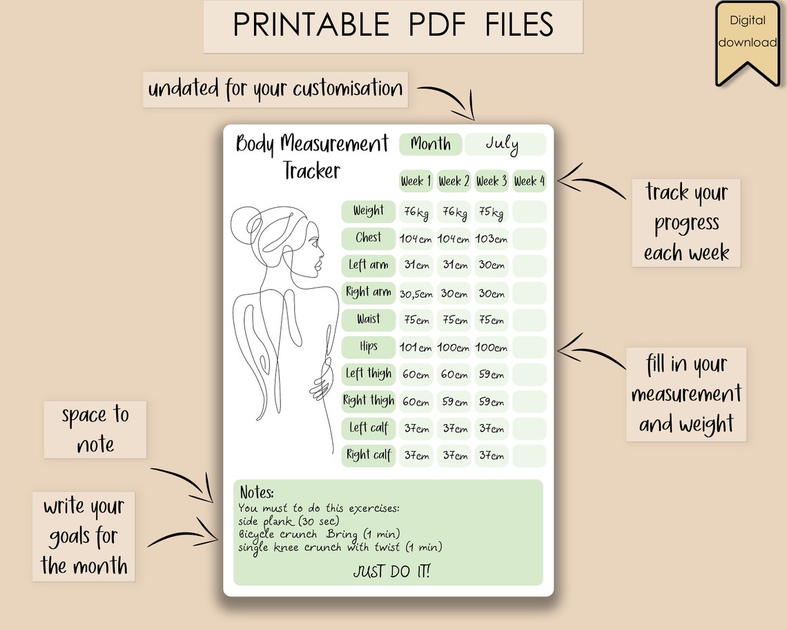 Weight Loss Tracker Body Measurement Tracker Fitness - Etsy