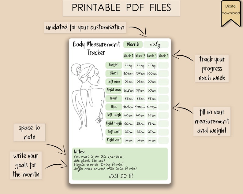 Weight Loss Tracker & Body Measurement Journal | Fitness, Self Care ...