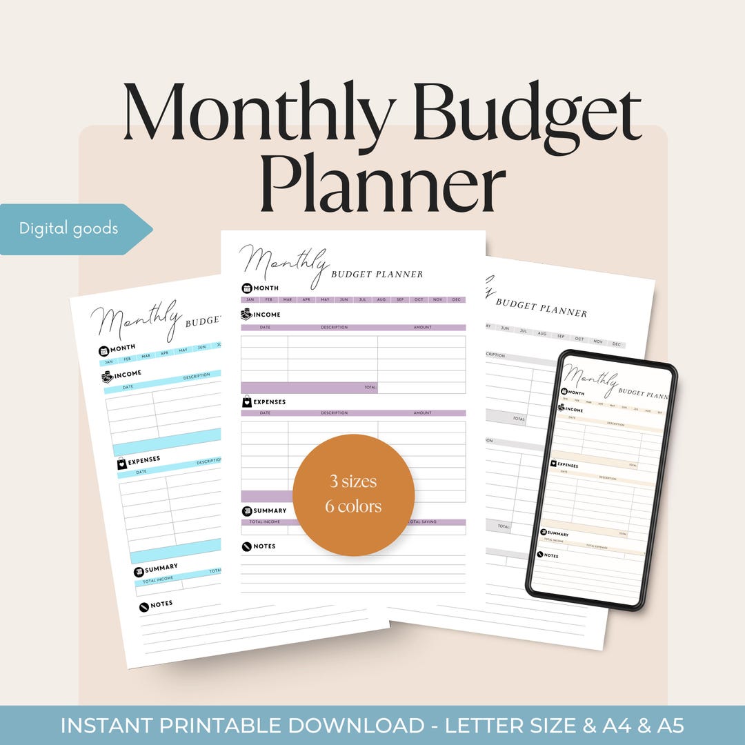 Printable Monthly Budget Planner: A4/a5/letter Sizes (PDF) - Etsy