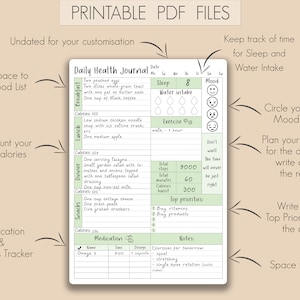 Daily Health & Food Journal | Medication, Calorie, Vitamins Tracker ...