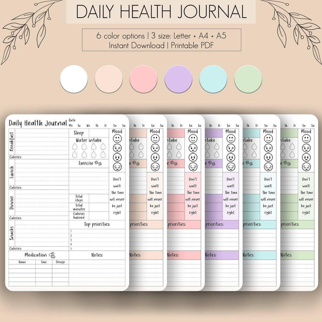 Daily Health & Food Journal | Medication, Calorie, Vitamins Tracker ...